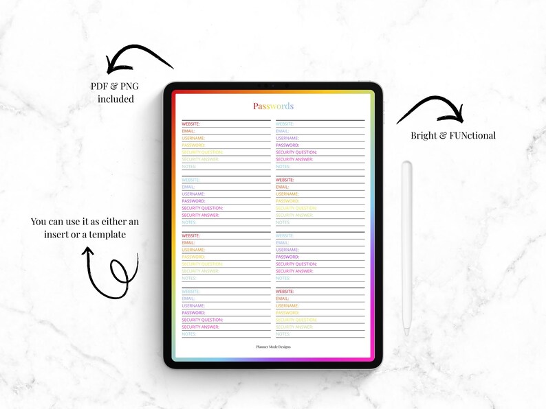 Password Planner Goodnotes Template, Digital Password Log PDF, Login ...