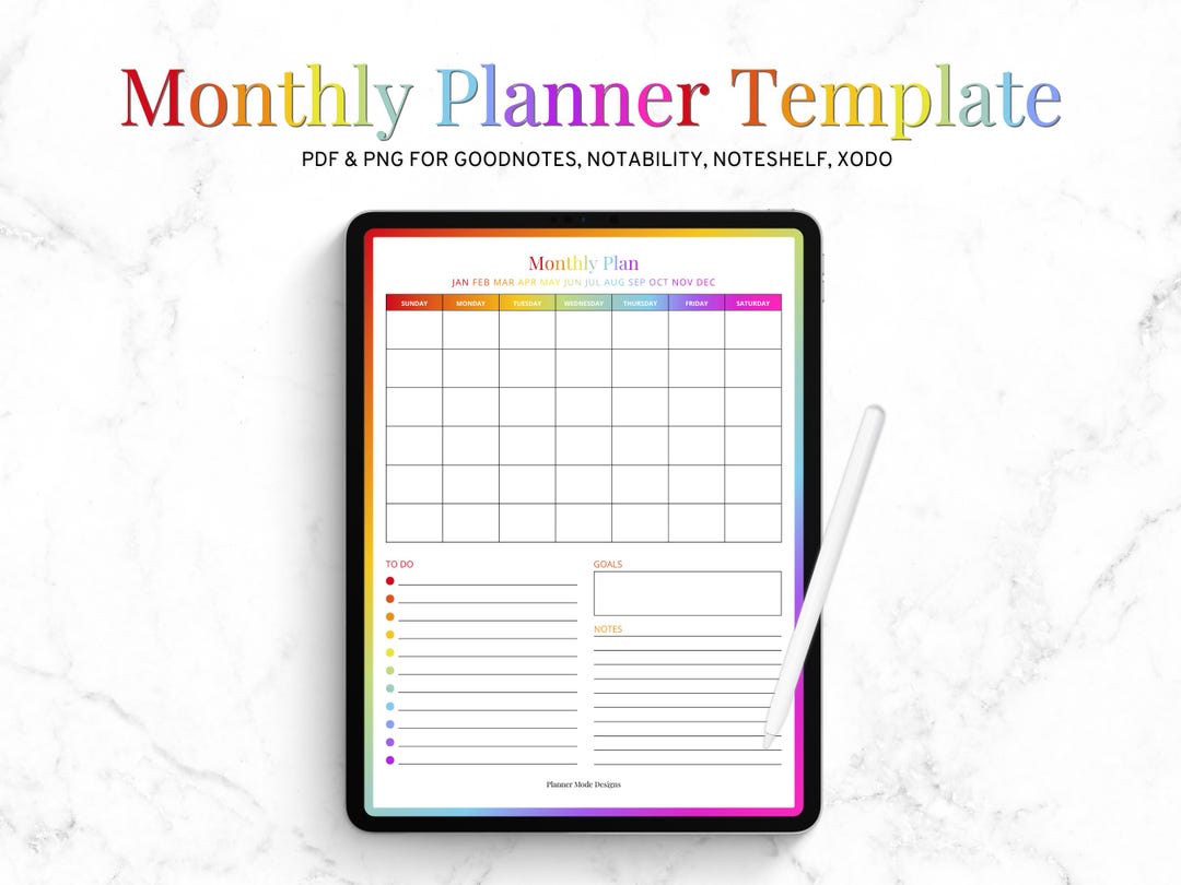Monthly Planner Goodnotes Template, Digital Monthly Calendar PDF ...