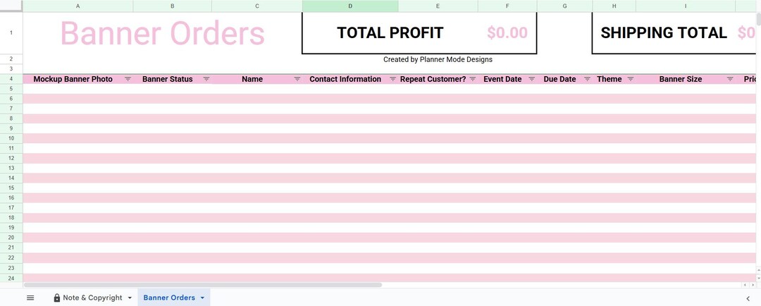 Banner Order Tracker, Spreadsheet for Banner Business, Hand Painted ...