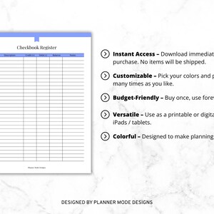 Checkbook Register Printable, Expense Tracking Log, Personal Finance ...