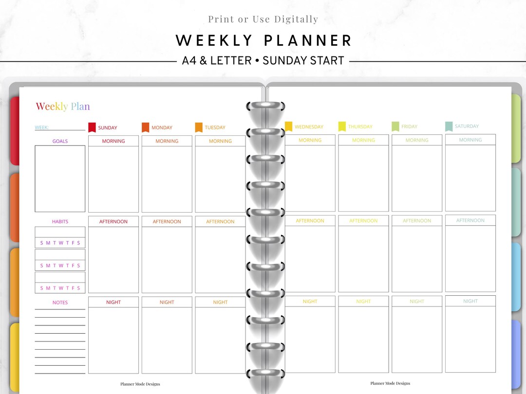 Rainbow Weekly Planner Printable, Colorful Weekly Schedule, Printable ...
