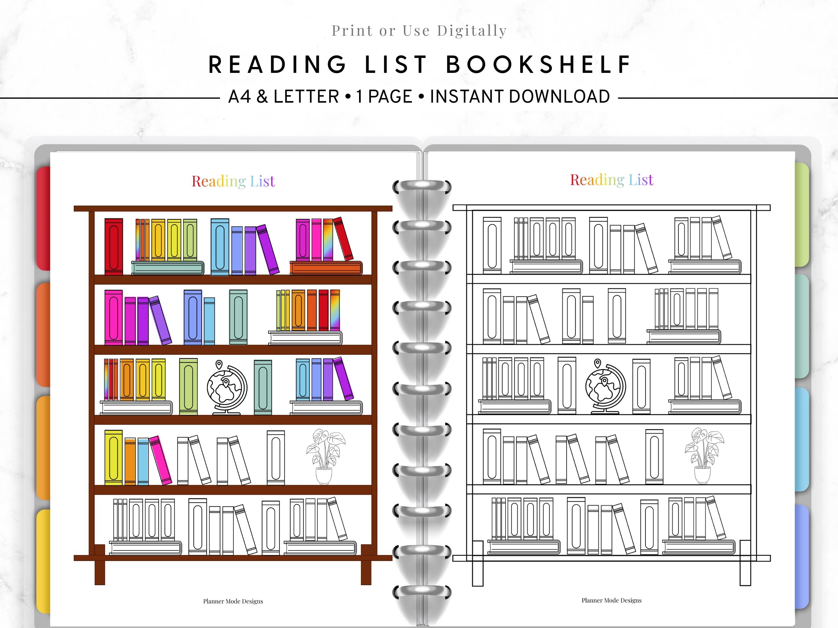 Reading List Printable, Bookshelf Tracker PDF, Book Log Template ...