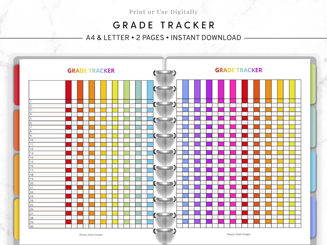 Colorful Gradebook Printable, Teacher Record Sheet PDF, Student ...