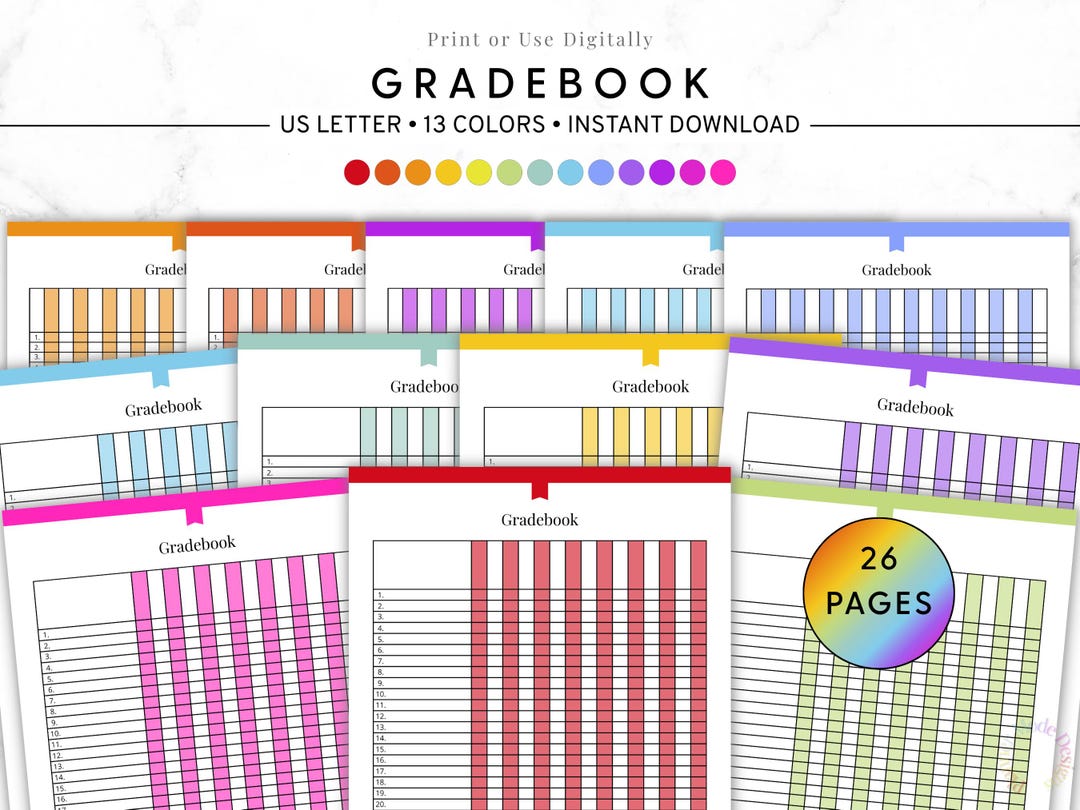 Gradebook for Teachers, Teacher Gradebook Printable, Homeschool Grading ...