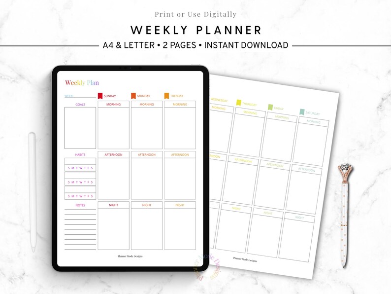 Rainbow Weekly Planner Printable, Colorful Weekly Schedule, Printable ...