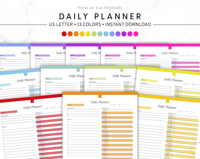 Printable Daily Planner | PDF Printable | Daily Hourly Planner | Letter ...