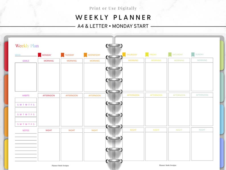 Weekly Planner 2 Page Spread Printable, Meal Plan, Teacher Planner ...