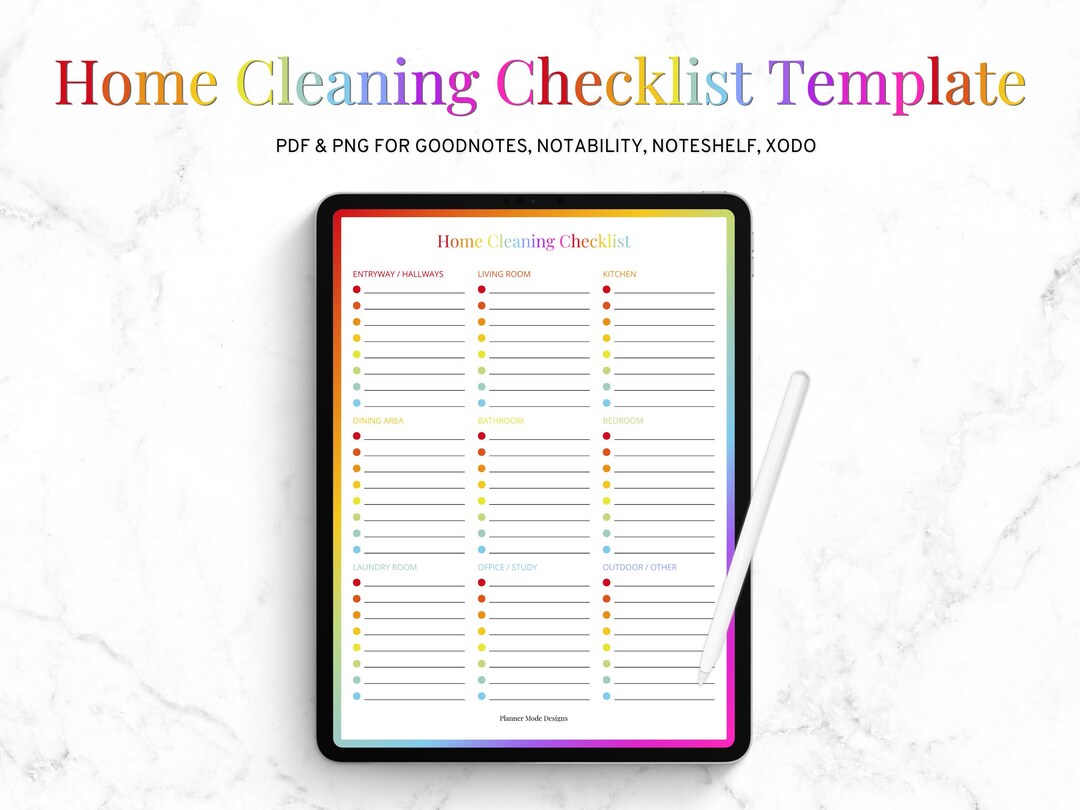 Home Cleaning Checklist Goodnotes Template, Digital Chore Chart PDF ...