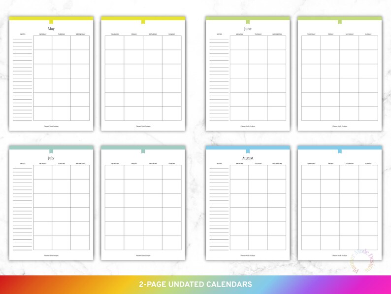Blank Monday Start Calendar, Printable Calendar, 2 Page Monthly ...