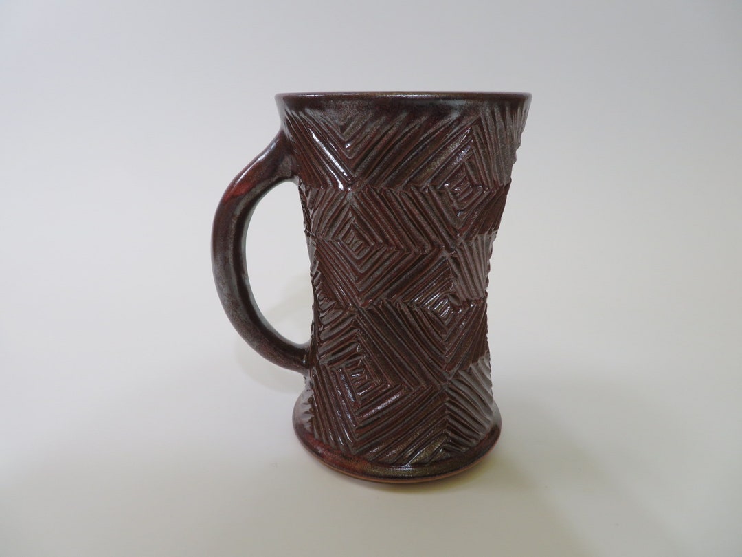 Textured Mug - Dark Red Diamond Pattern - Etsy