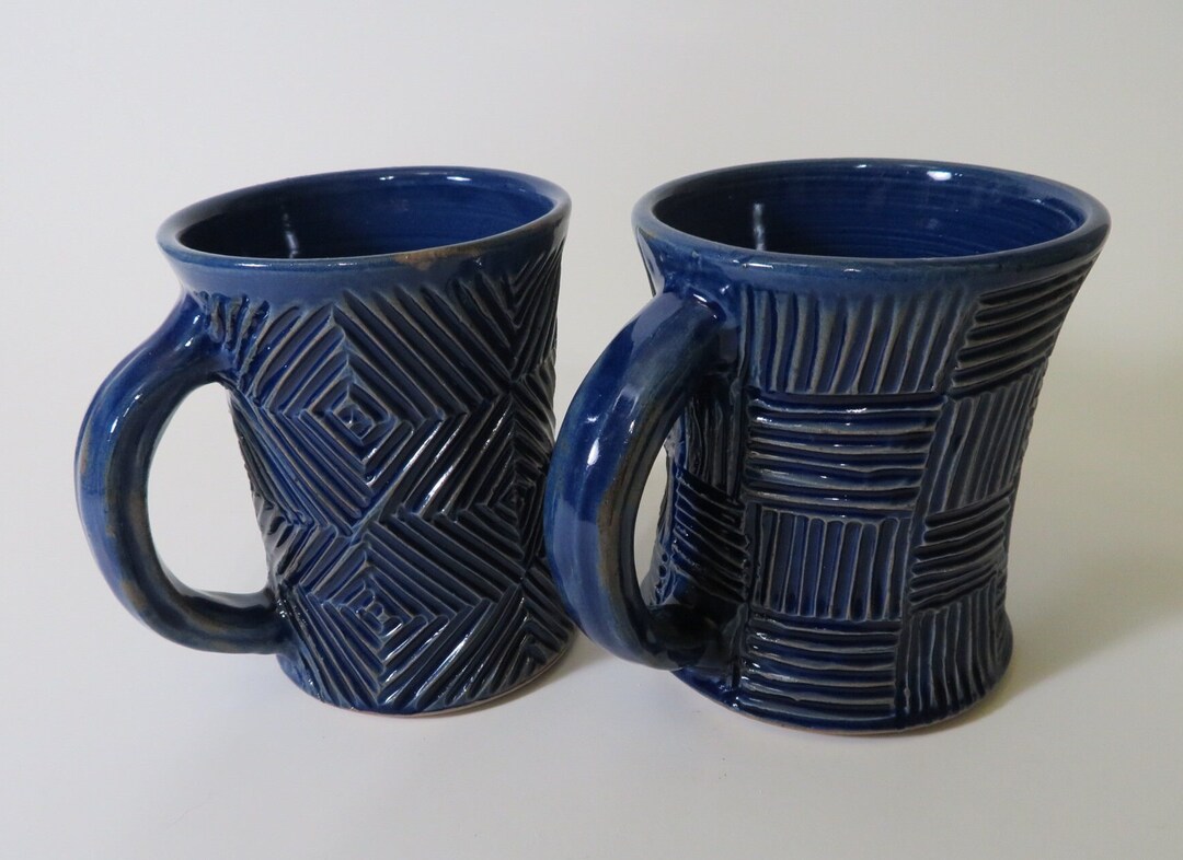 Textured Mugs - Cobalt Blue Lines & Diamonds - Etsy
