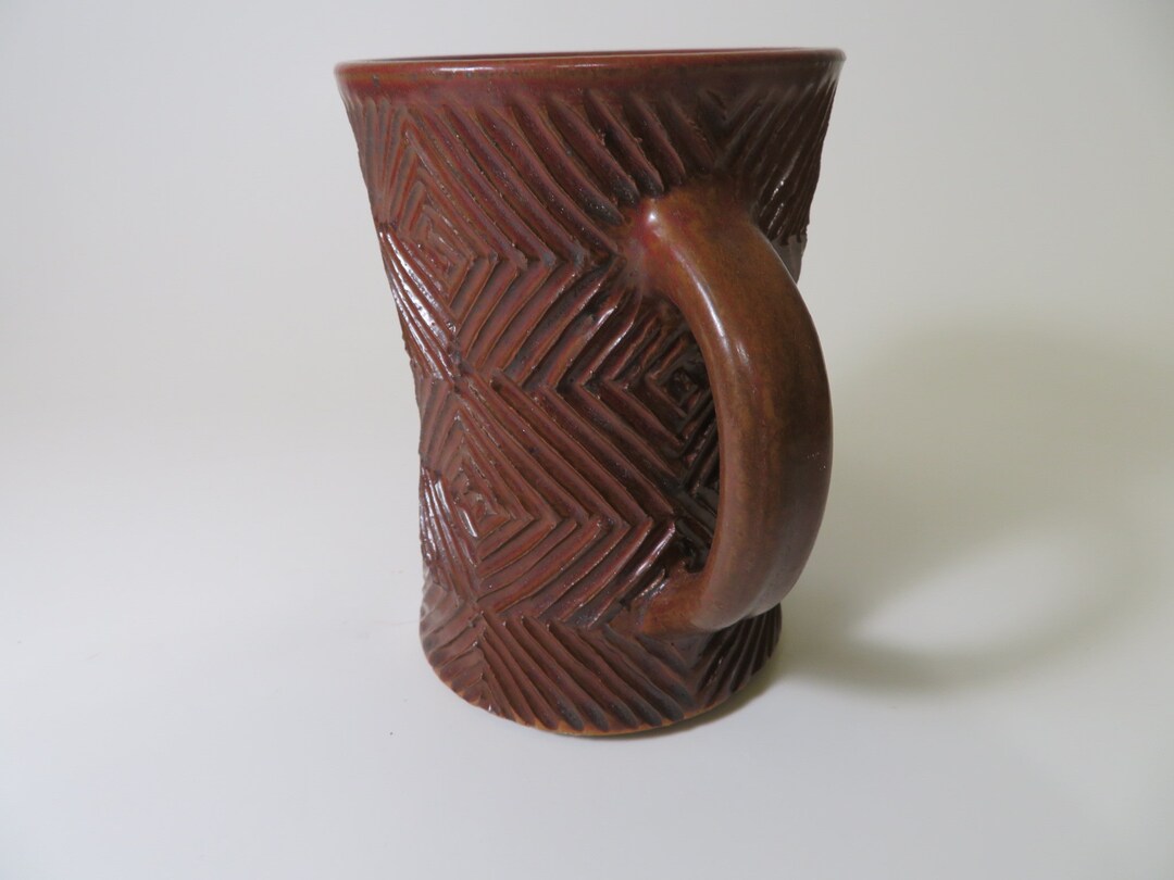Textured Mug - Maroon Diamond Pattern - Etsy