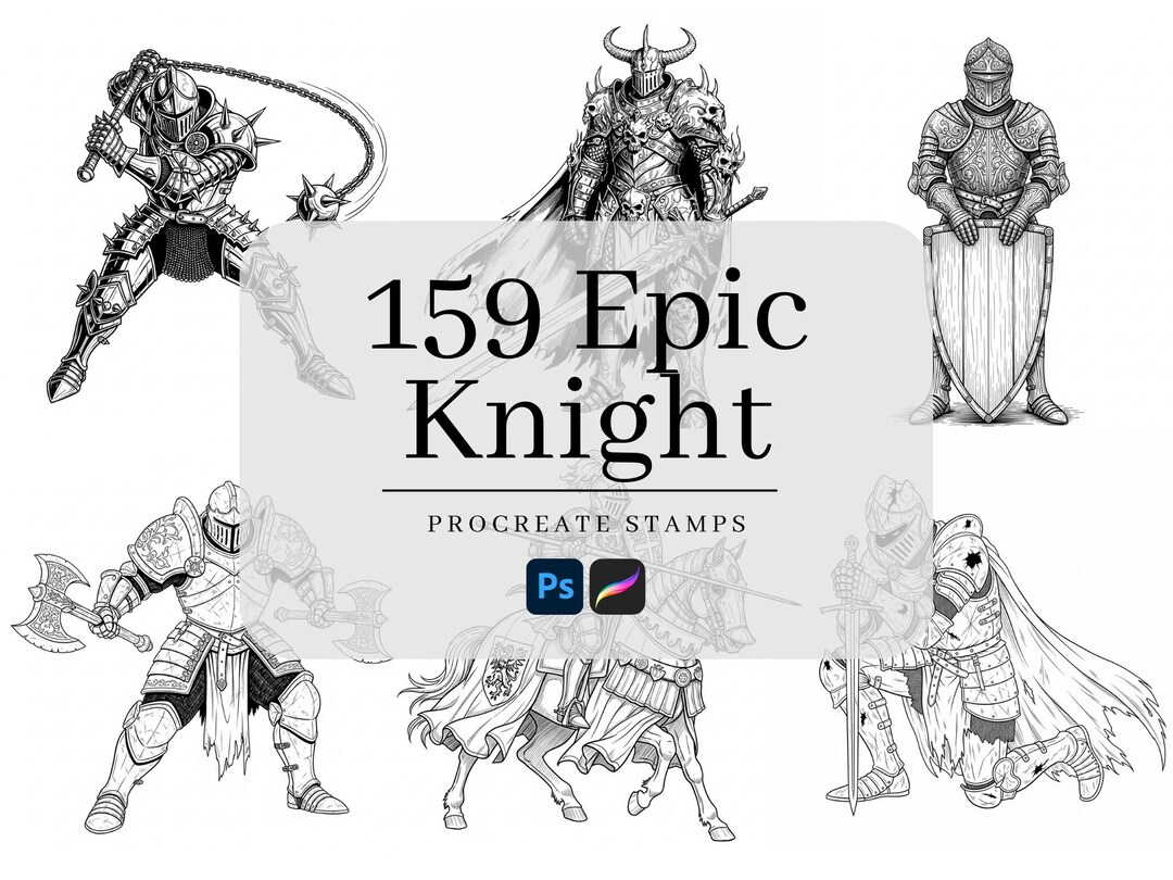 Knight Silhouette Stamp Brushes for Procreate, Photoshop, Photopea ...