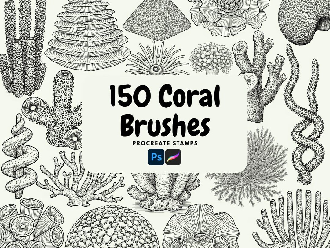 Coral Reef Procreate Brushes: Ocean Line Art Stamps (digital Download ...