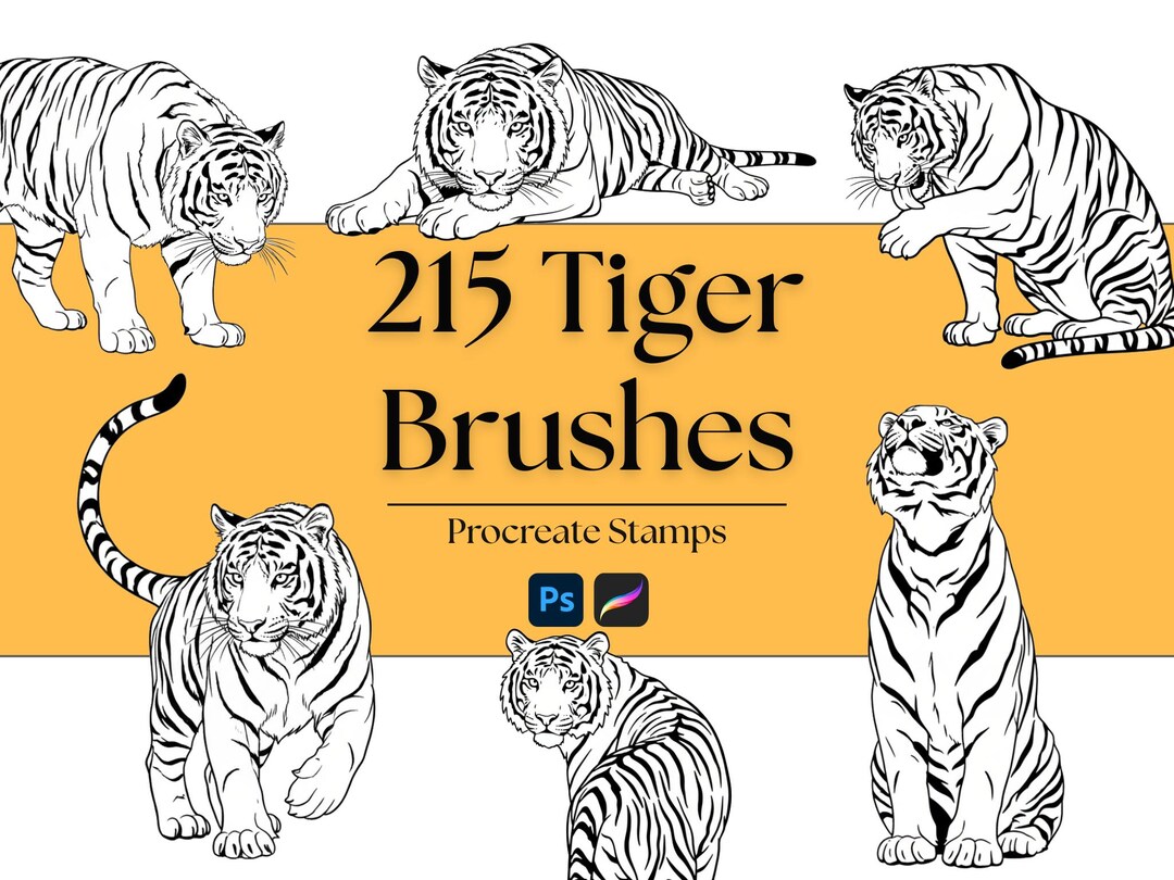 215 Tiger Stamp Brushes for Procreate, Photoshop & Photopea – Digital ...