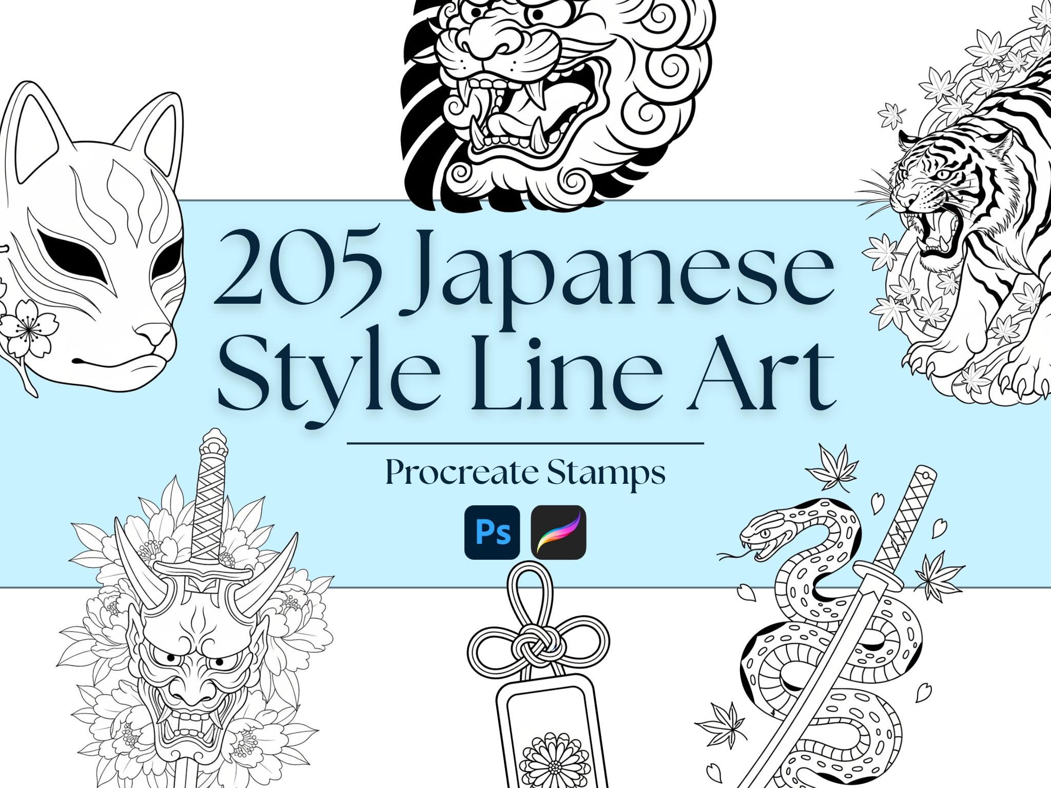 Japanese Style Line Art Stamp Collection – 205 Designs for Procreate ...