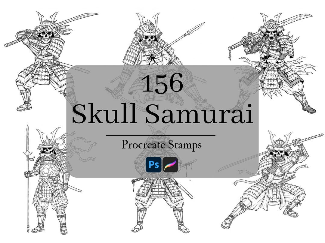 Skull Samurai Stamp Brush Set: Procreate, Photoshop, Photopea (digital ...