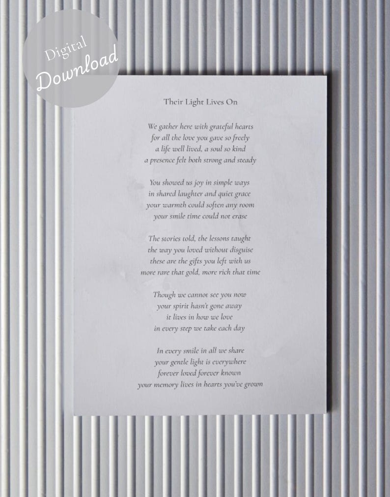 Memorial Poem Print – Celebration of Life Remembrance (digital Download ...