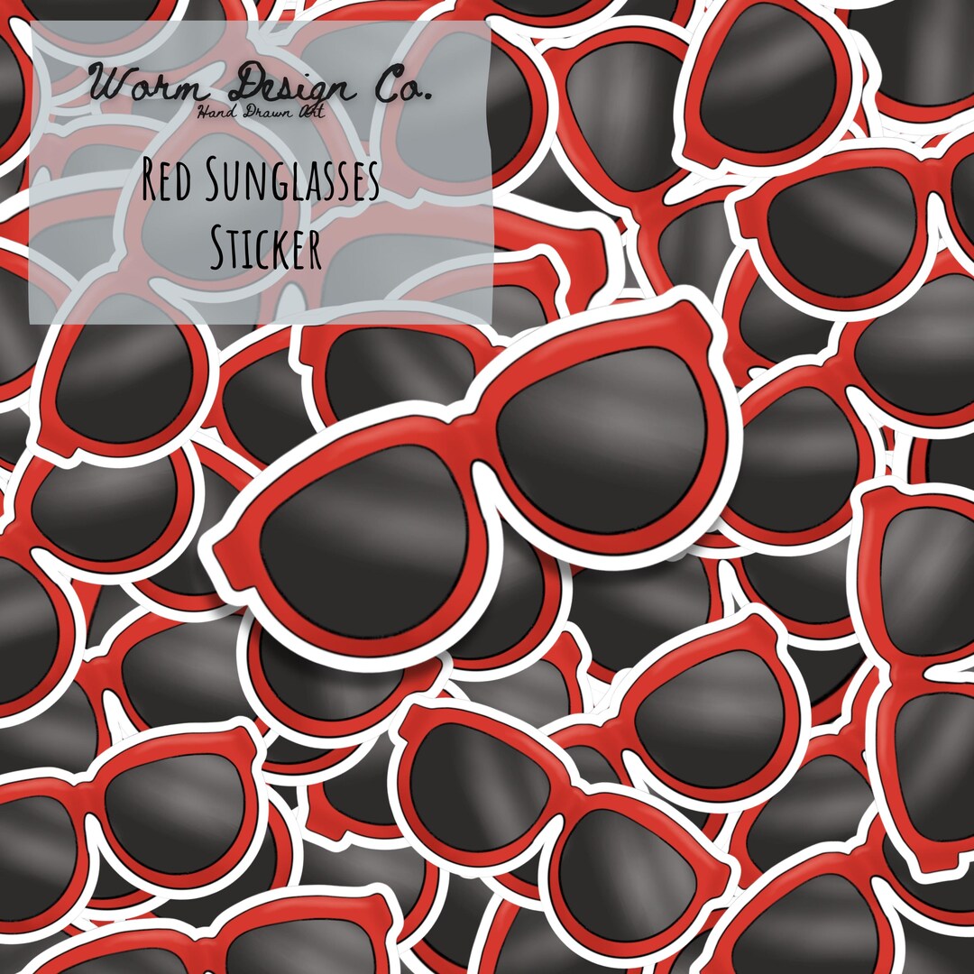 Red Sunglasses Sticker: Hand-drawn Vinyl Decal - Etsy