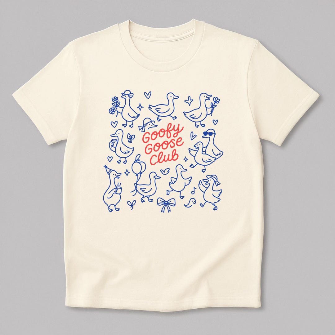 Goofy Goose Club Shirt – Funny Goose Duck Tee – Cute Doodle Farm Animal ...