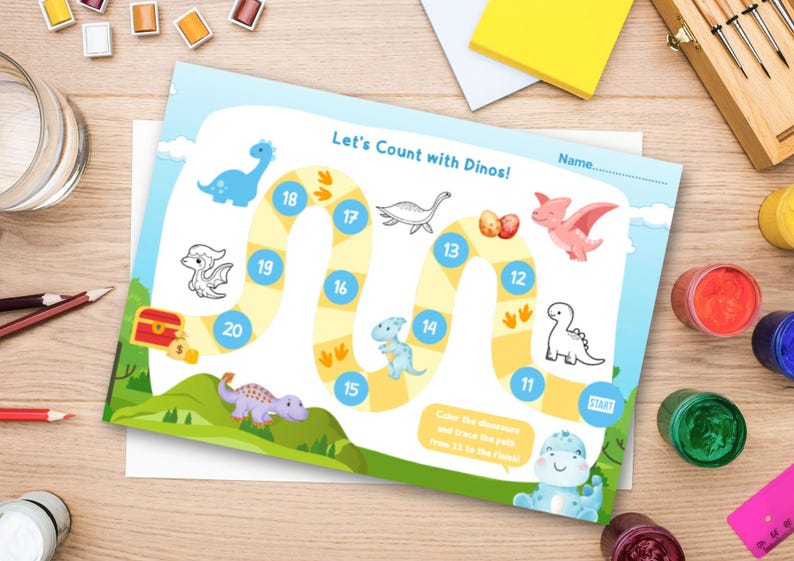 Dino Number Trail Printable Worksheets | Counting 1–20 | Dinosaur ...