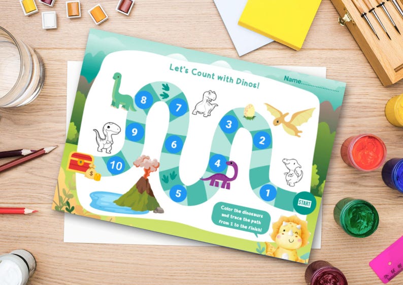 Dino Number Trail + Maze Printable Bundle | Counting 1–10 | Dinosaur ...