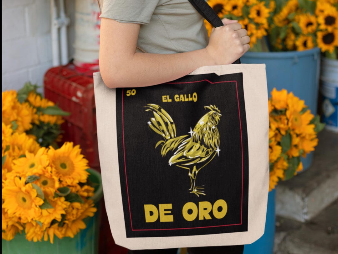 Loteria Tote Bag, El Gallo De Oro Design, Mexican Inspired Shopping Bag ...