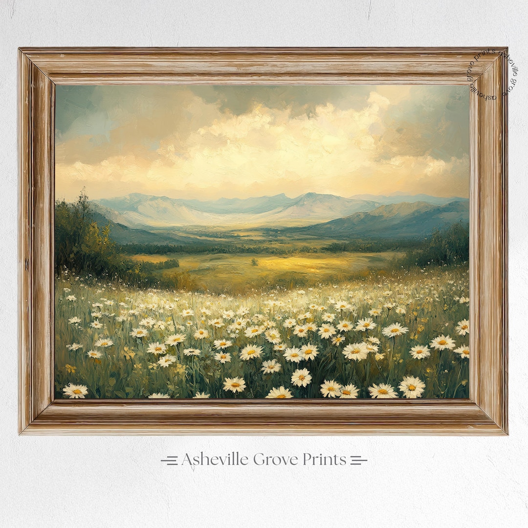 Printable Wide Open Valley Landscape Painting - Rustic Nature Scene ...