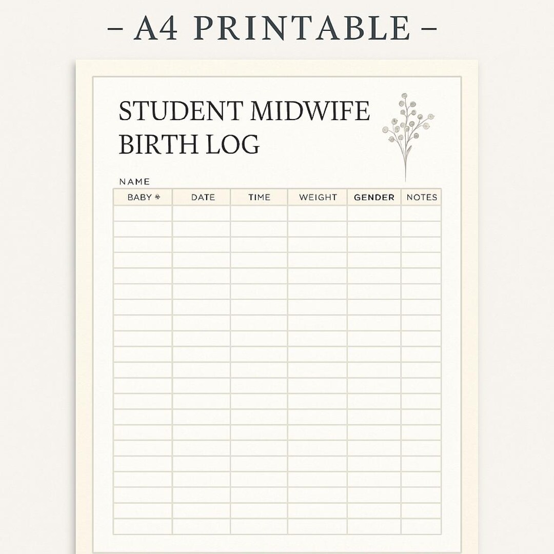 Student Midwife Birth Log Printable - Etsy