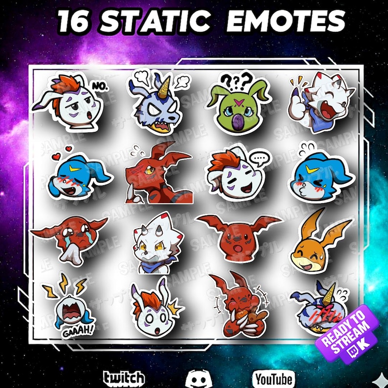 Pack of 16 Emotes and Badges | Digi Emotes and Badges for Twitch ...