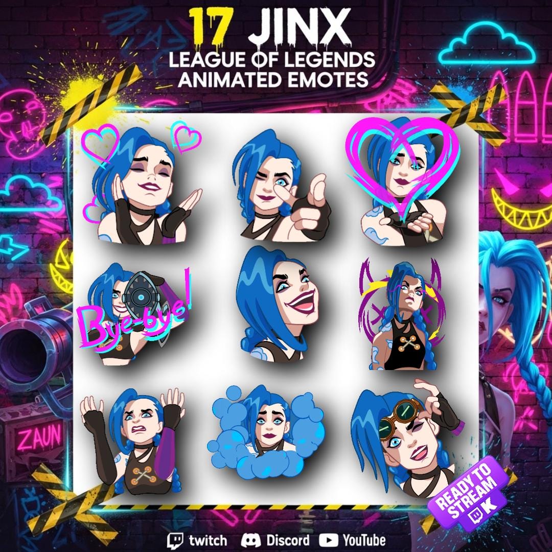Pack 17 Emotes de Jinx Animados | Emotes de League of Legends y Arcane ...
