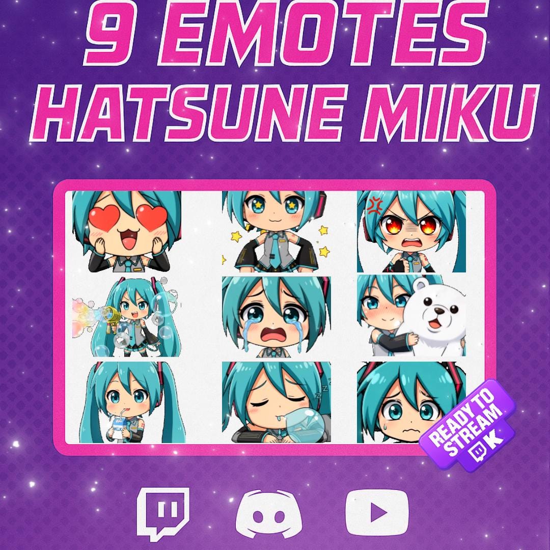 Hatsune Miku 9 Emotes Animados | Emotes Personalizados para Twitch ...