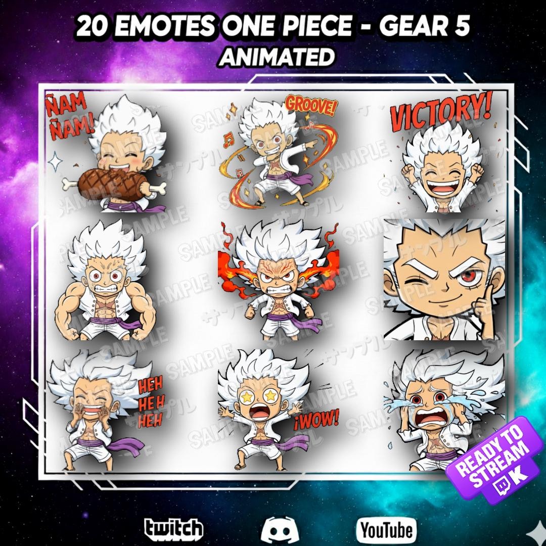 Megapack 20 Animated Luffy Gear 5 Emotes | One Piece for Twitch ...