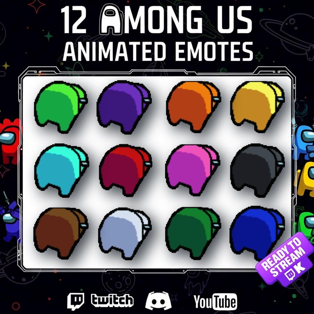 Pack of 12 Animated Among Us Emotes | Emotes Sus for Twitch, Discord ...