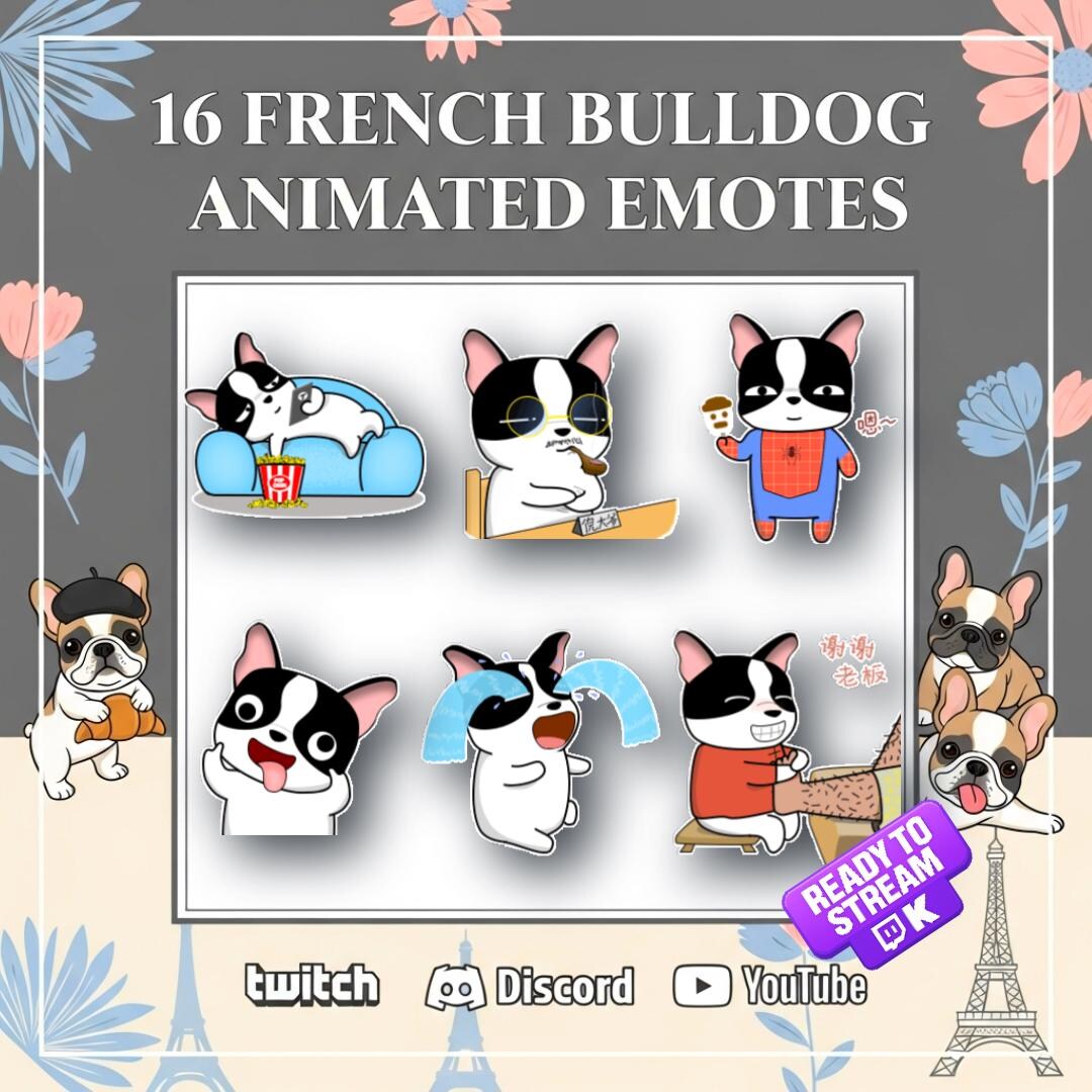 Pack of 16 Animated Bulldog Puppy Emotes | Emotes and Alerts for Twitch ...