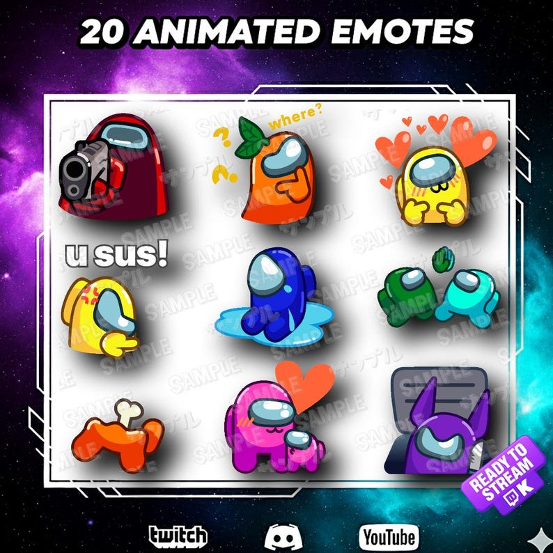 Among Pack 20 Animated Emotes | Emotes for Twitch, Discord, Kick ...