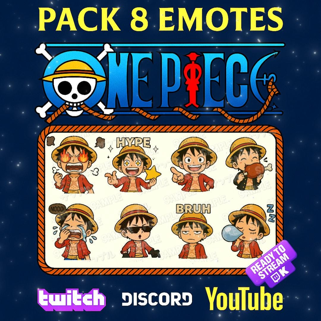 Pack of 8 Animated Luffy Emotes - One Piece | Gifs for Twitch, Discord ...