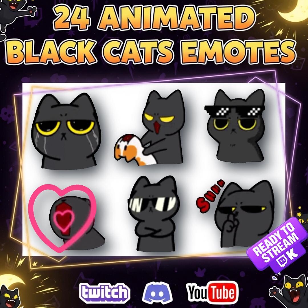 24 Black Cat Animated Emotes | Emotes for Twitch, Discord, and Youtube ...