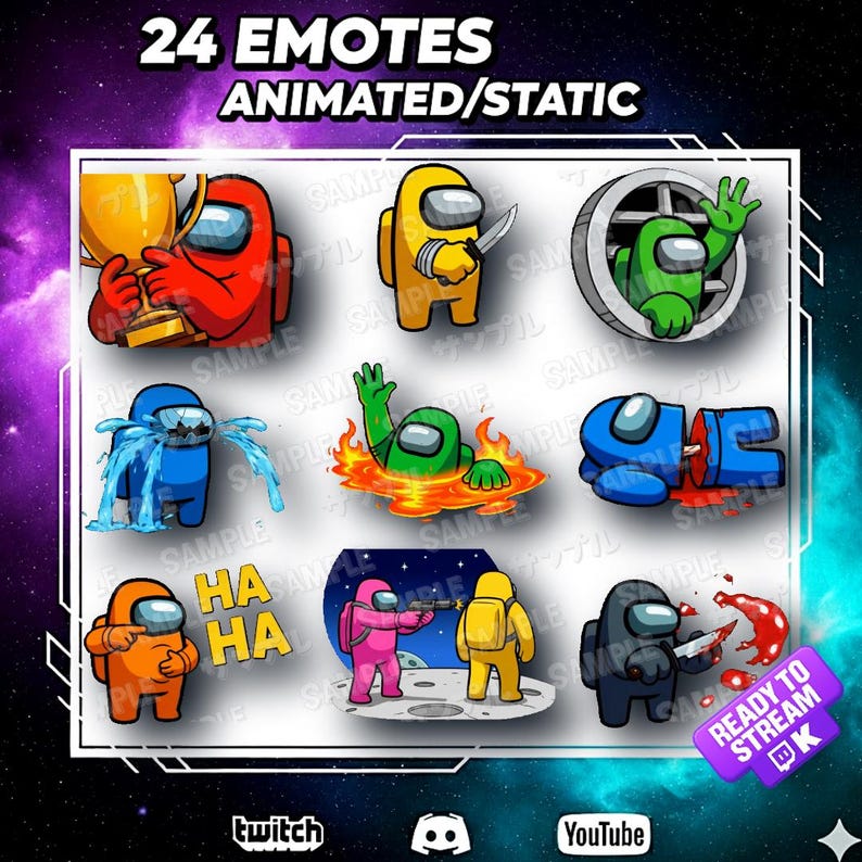 24 Among Us Emotes Pack (12 Animated + 12 Static) | Emotes for Twitch ...