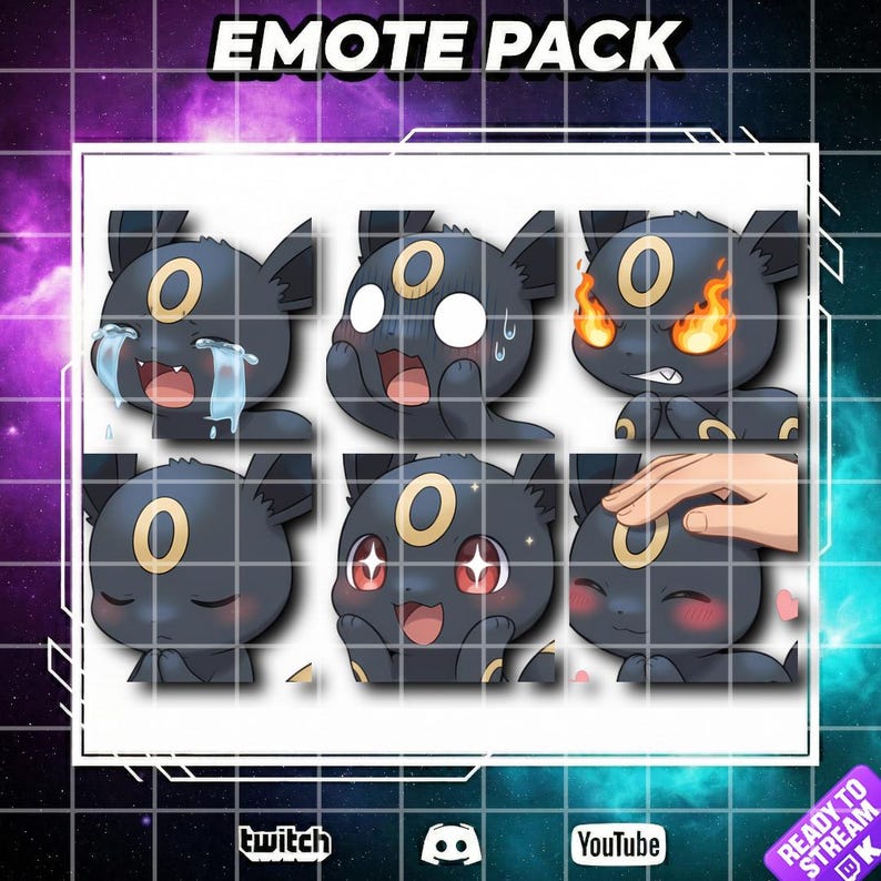 24 Umbreon Emotes and Stickers, Pokémon Eeveelution Anime Chibi Twitch ...