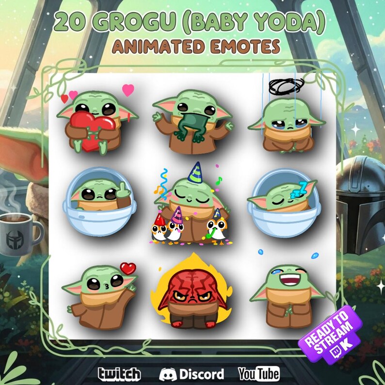 Pack 25 Animated Grogu (baby Yoda) Emotes | the Mandalorian, Star Wars ...