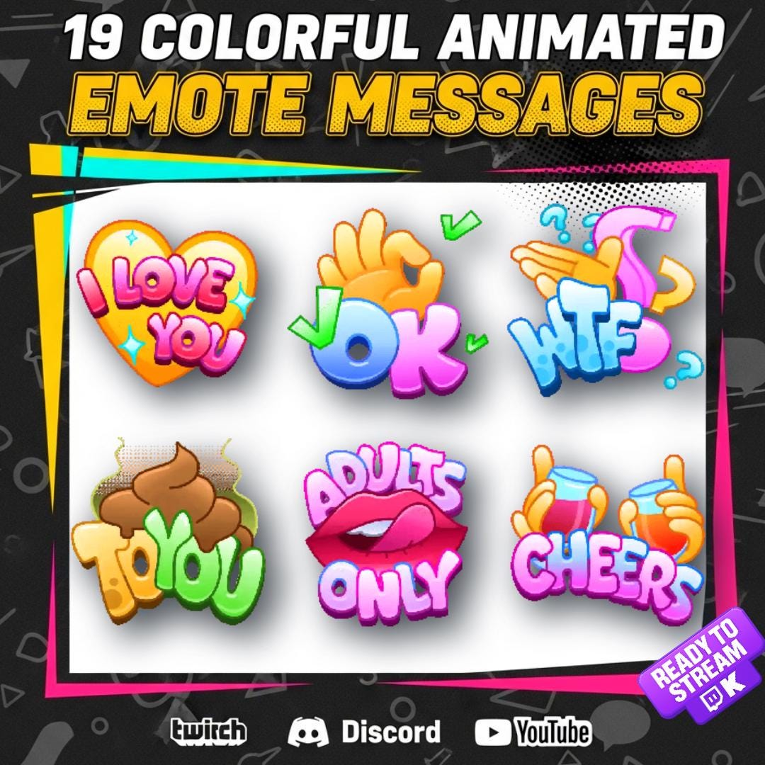 Twitch Emotes Pack: 19 Colorful Animated Message Emotes | Chat Emotes ...