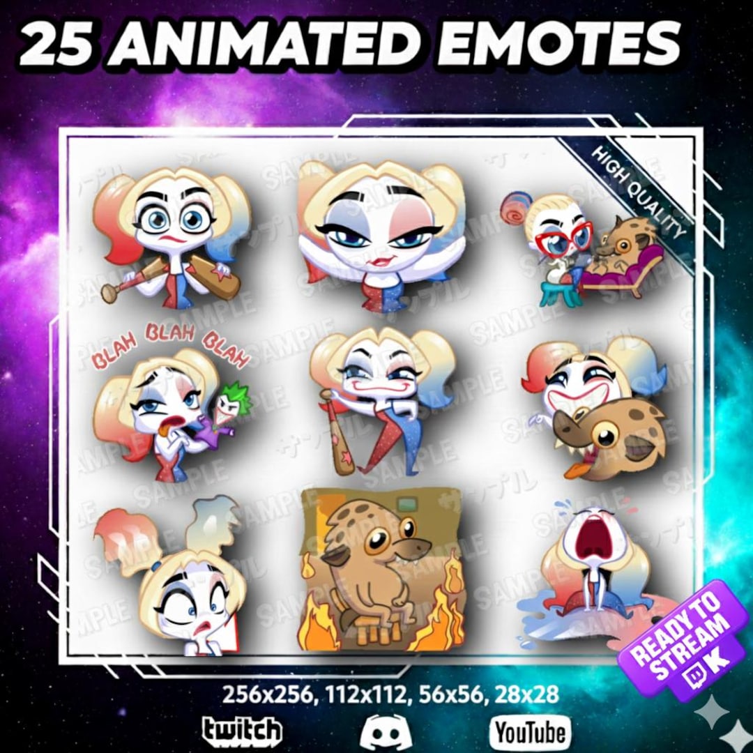 25 Animated Harley Quinn Emotes | DC Emotes for Twitch, Discord, Kick ...