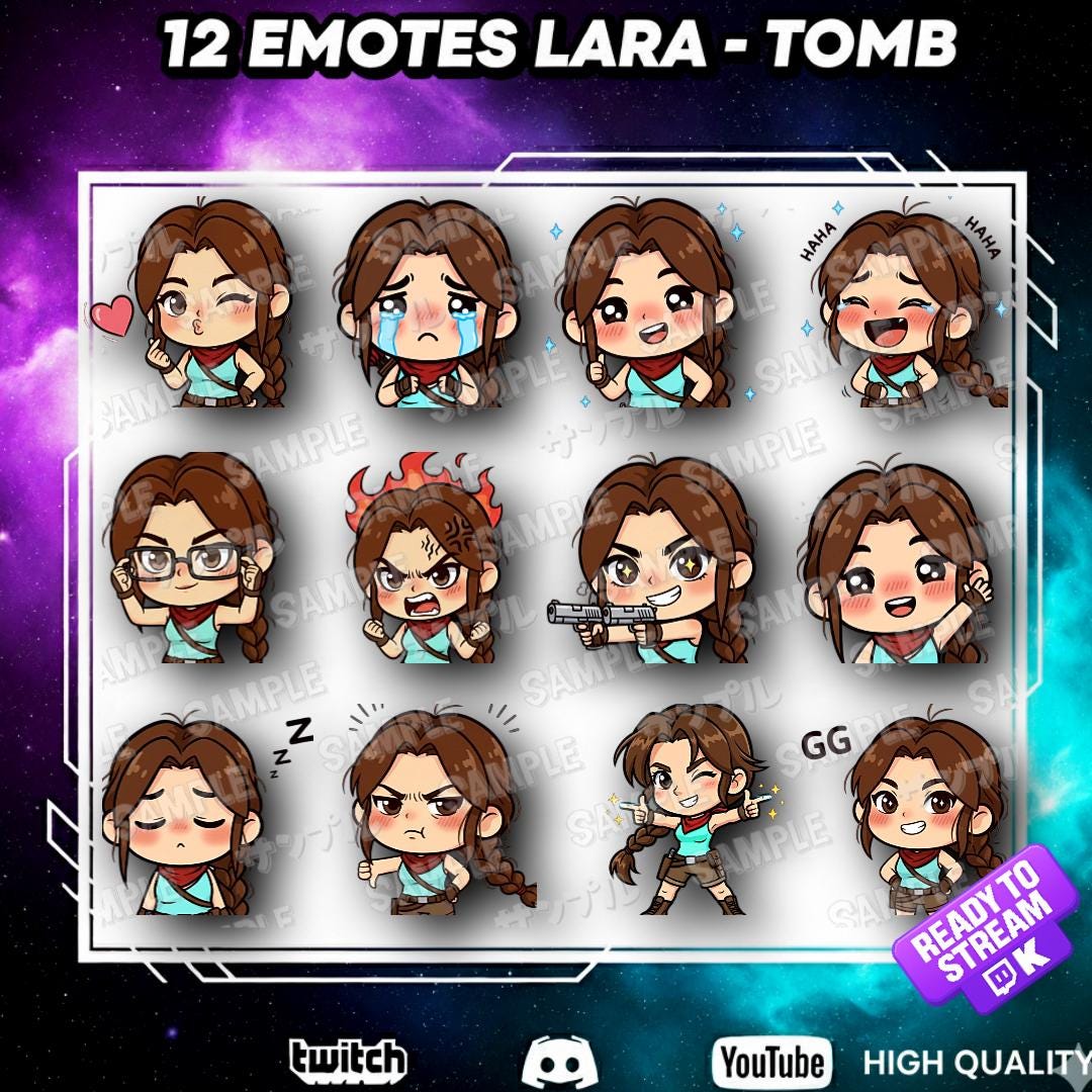 Tomb Raider: 12 Lara Croft Emotes and Badges | for Twitch, Discord ...