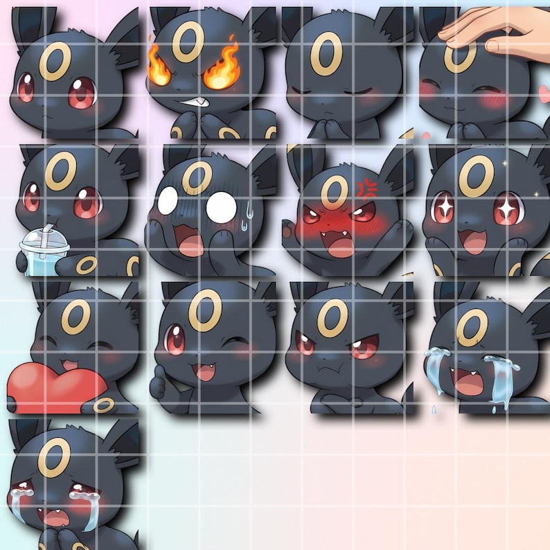 24 Umbreon Emotes and Stickers, Pokémon Eeveelution Anime Chibi Twitch ...