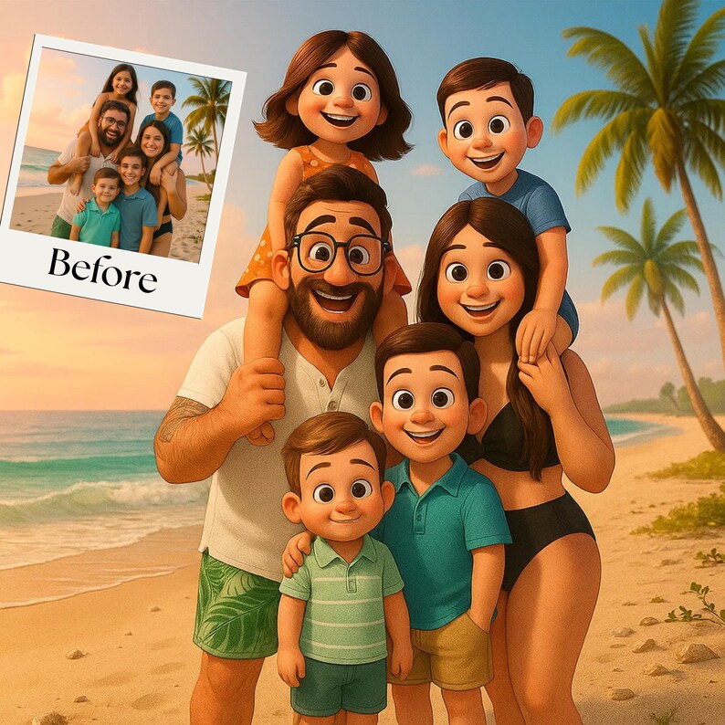 Custom 3D Cartoon Family Portrait From Photo | Personalized Digital ...
