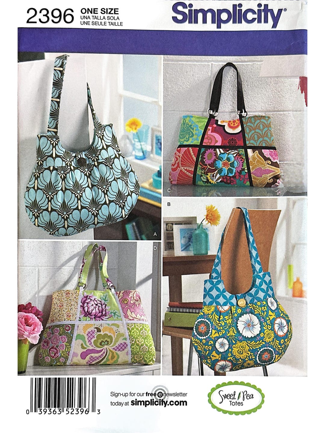 Sweet Pea Totes Bag Sewing Pattern Simplicity 2396 One Size Handbag ...