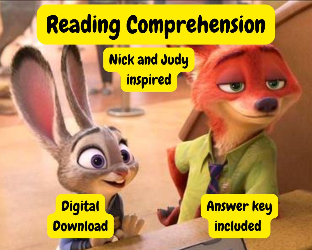 Reading Comprehension Worksheet – Inspired by Nick & Judy (zootopia) - Etsy
