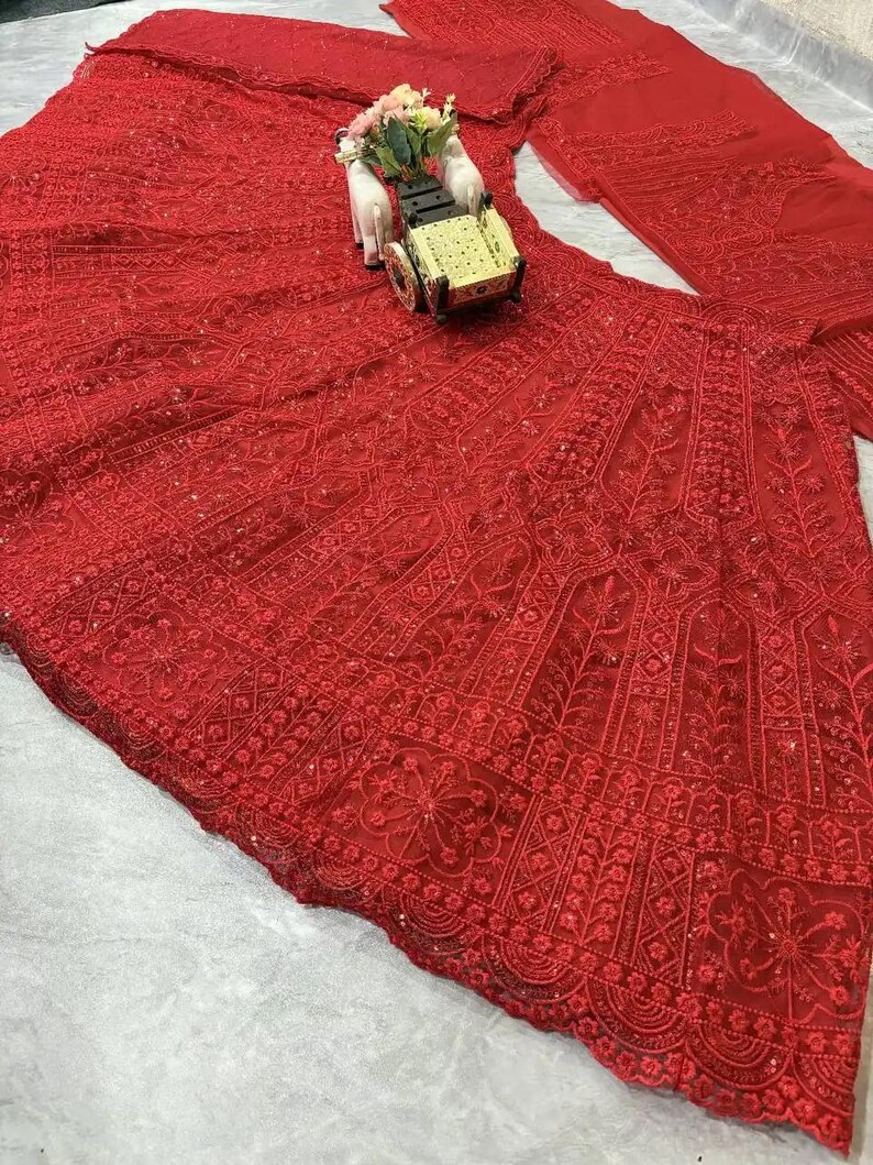 Red Net Lehenga Choli | Sequin Work | Party Wear | Semi-stitched - Etsy