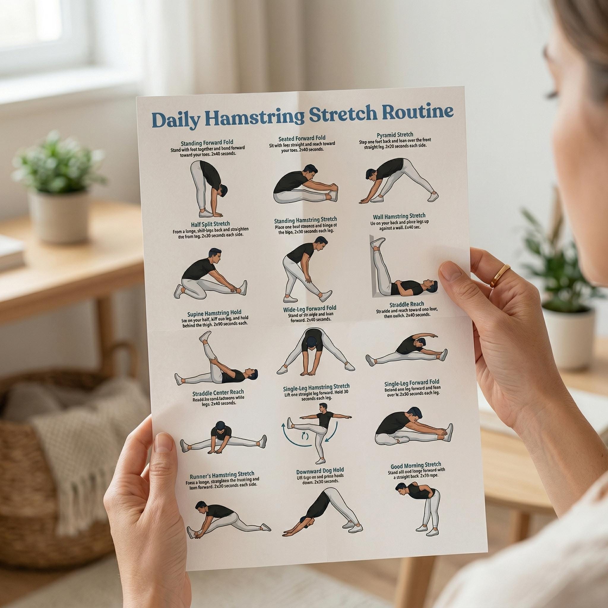 Leg Stretch Routine Printable Poster, Lower Body Stretching Exercises ...